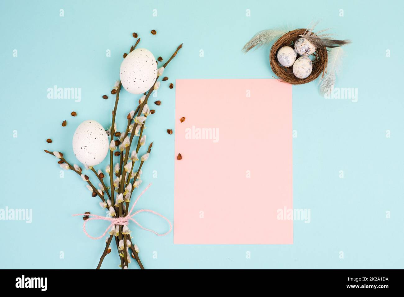 Easter holiday and spring background, empty paper for text, pastel ...