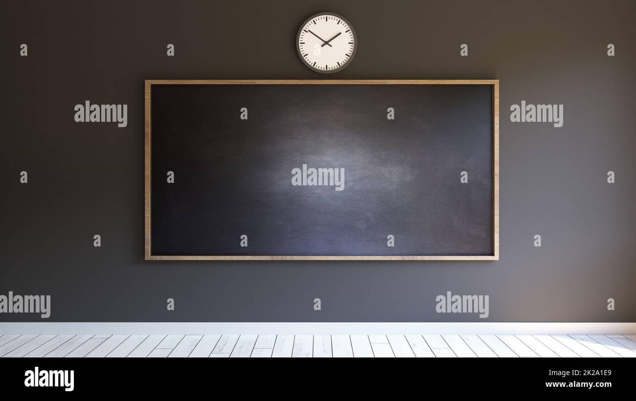Blackboard in the classic school classrooms with white parquet floor 3D ...