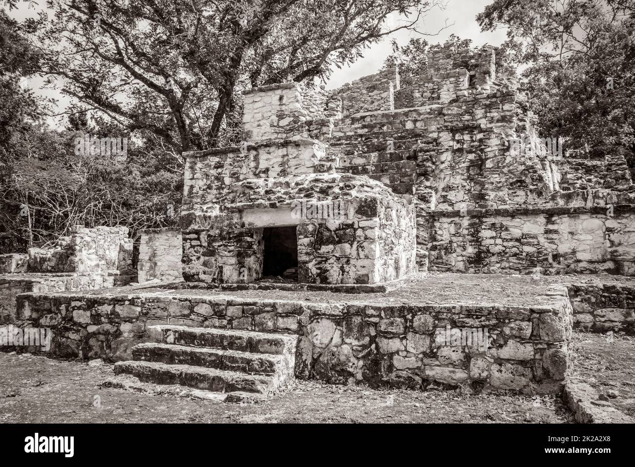 Ancient Mayan site with temple ruins pyramids artifacts Muyil Mexico ...
