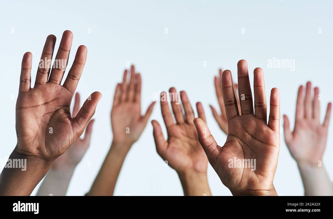 Many hands reaching up hi-res stock photography and images - Alamy