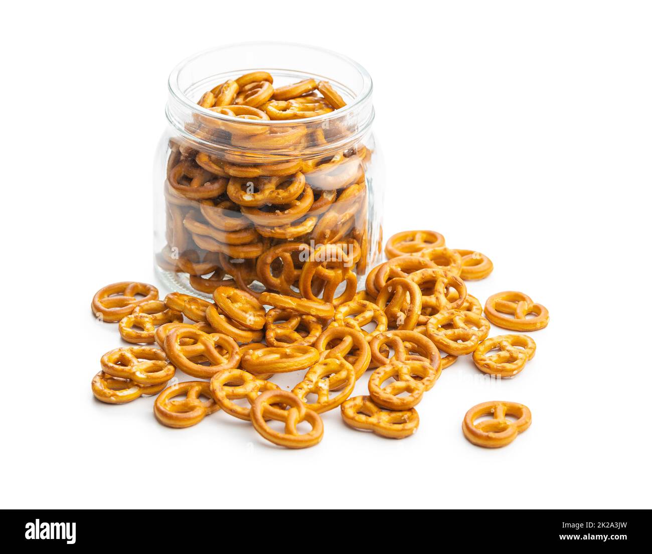 Mini pretzels. Crusty salted snack isolated on white background Stock ...