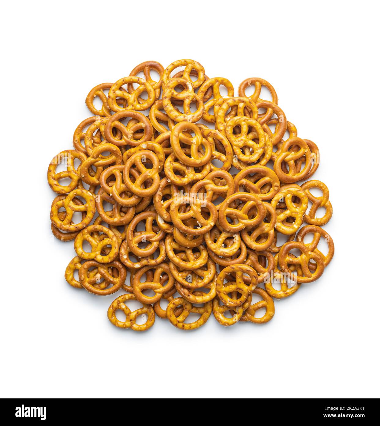 Mini pretzels. Crusty salted snack isolated on white background Stock ...