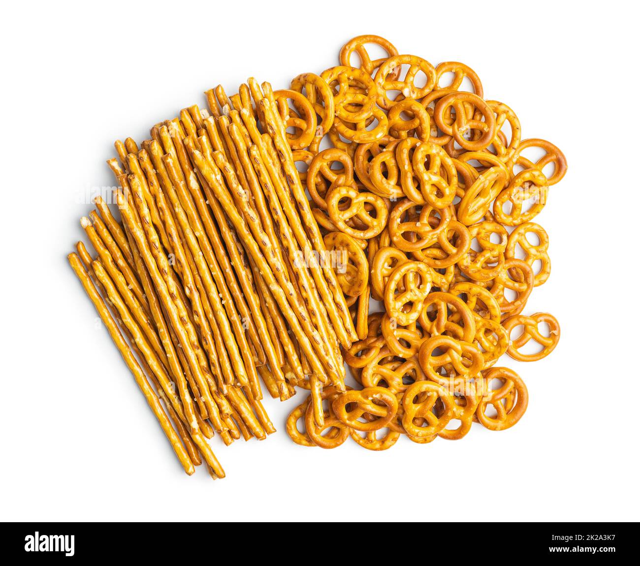Mini pretzels and salted sticks. Crusty salted snack isolated on white ...