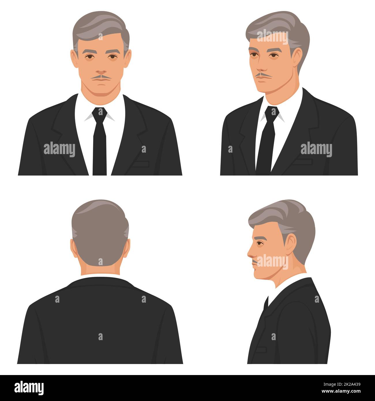 Face in front view and side view, old man Front, side, back, view ...