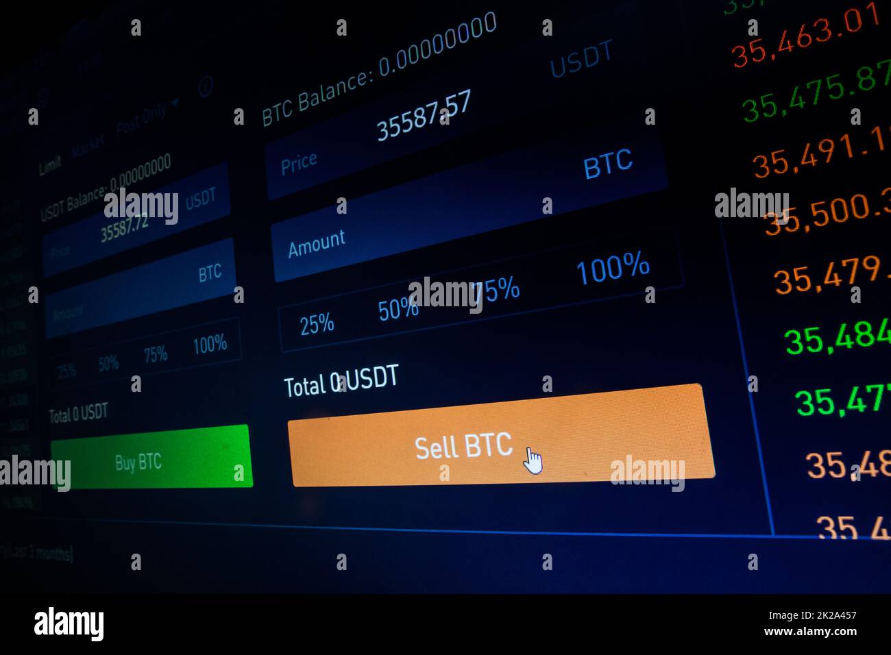 Computer screen with the mouse cursor on the Sell Bitcoin button Stock ...