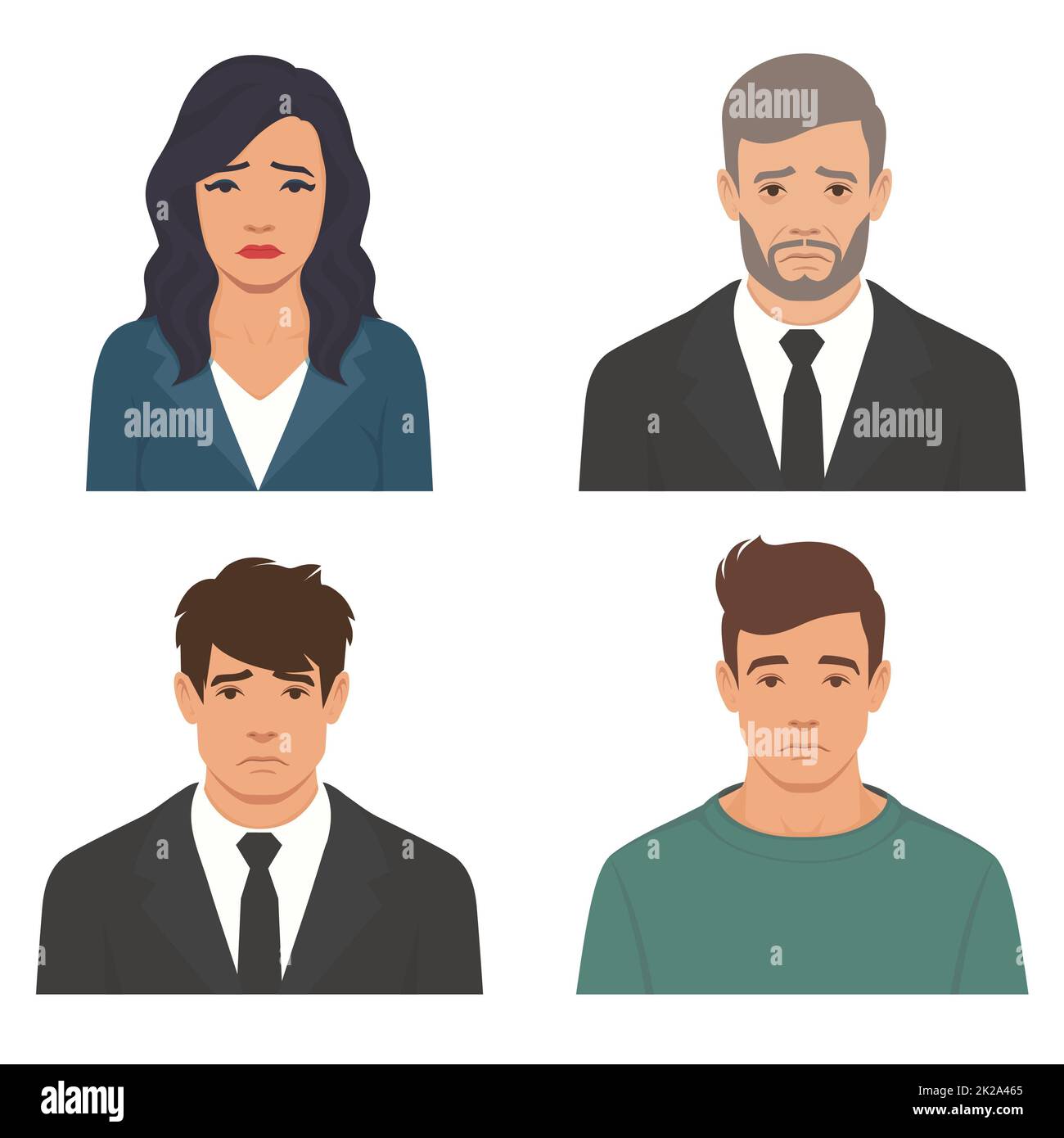 Set of people expressing facial emotions. Human faces with sad facial expressions. Human faces ...