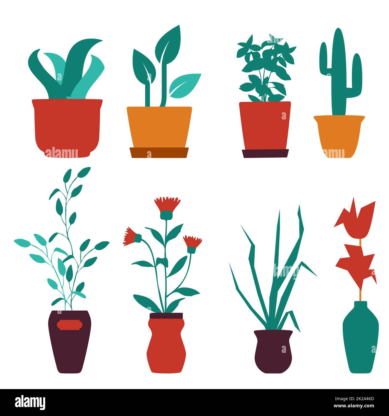 Flowers pot. Nature cartoon vector illustration of flowers and leaves ...