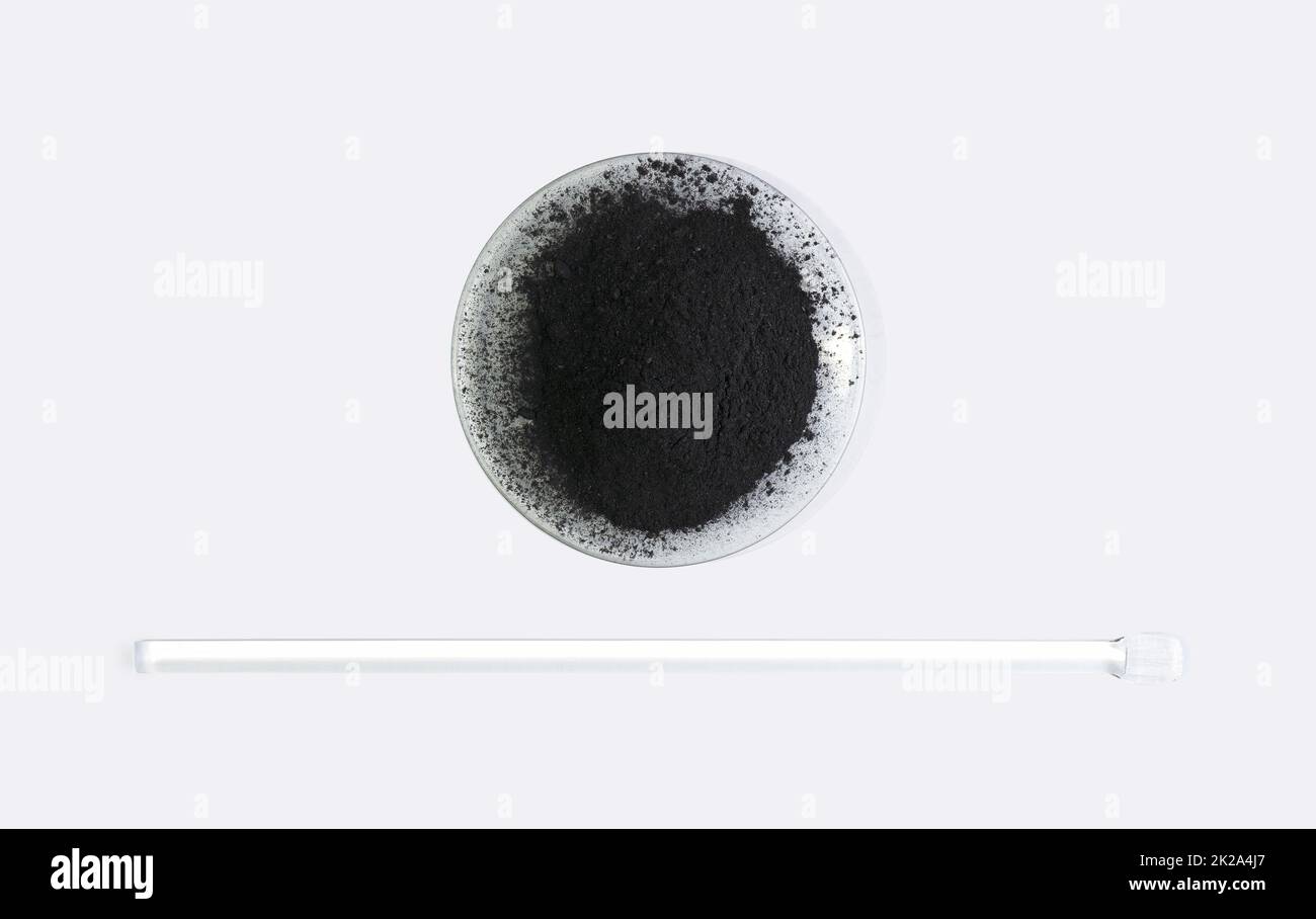 Carbon Charcoal Powder in Chemical Watch Glass placed next to stirring ...