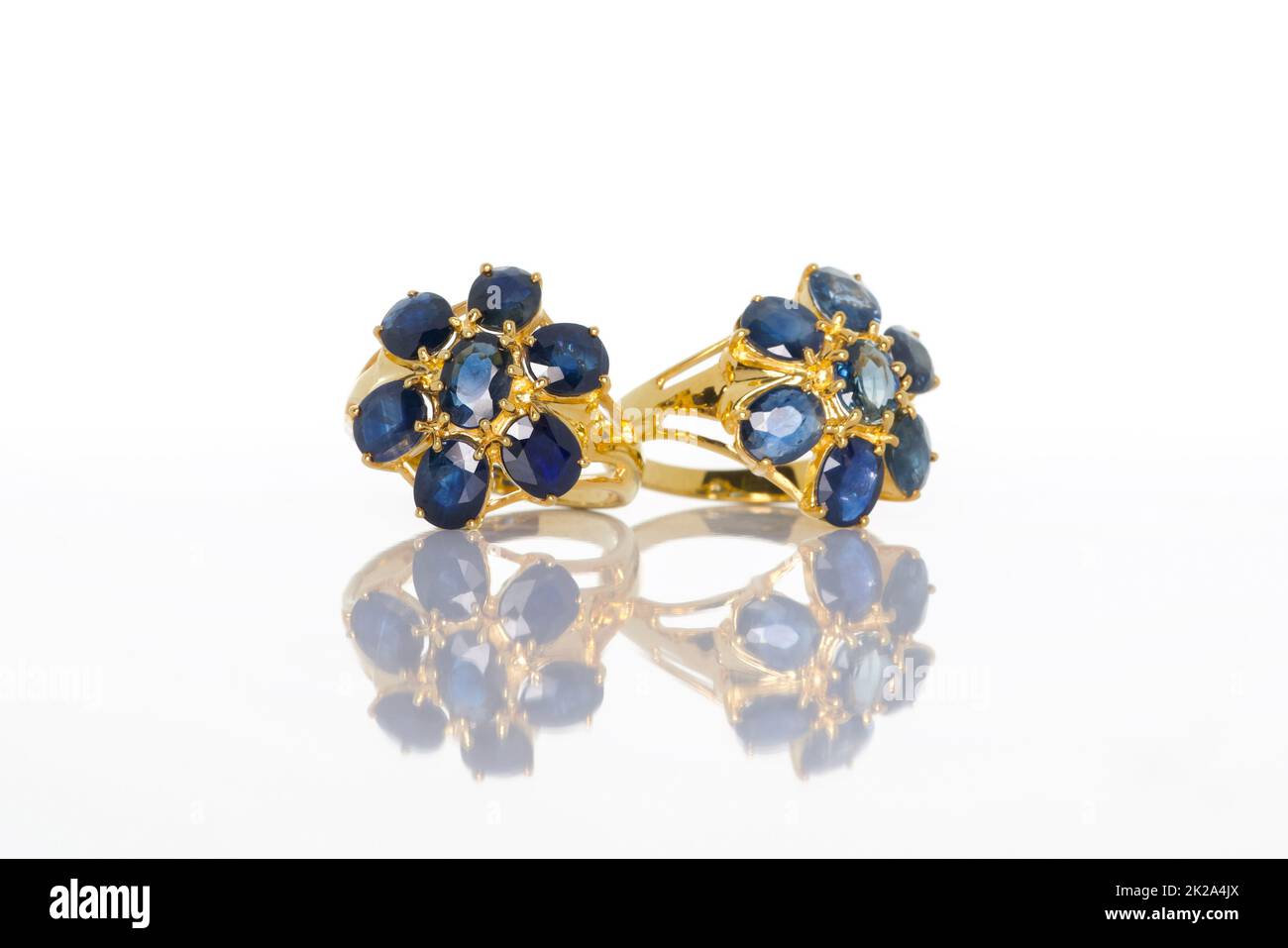 Ceylon Blue Sapphires Jewel or gems ring on white background with ...