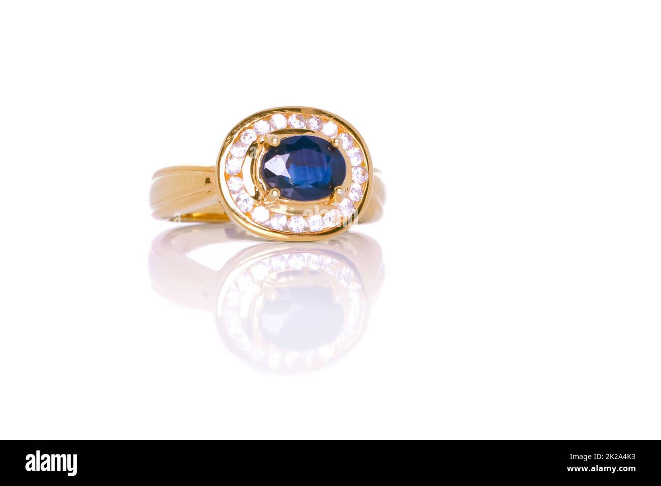 Ceylon Blue Sapphire and Diamond Jewel or gems ring on white background ...