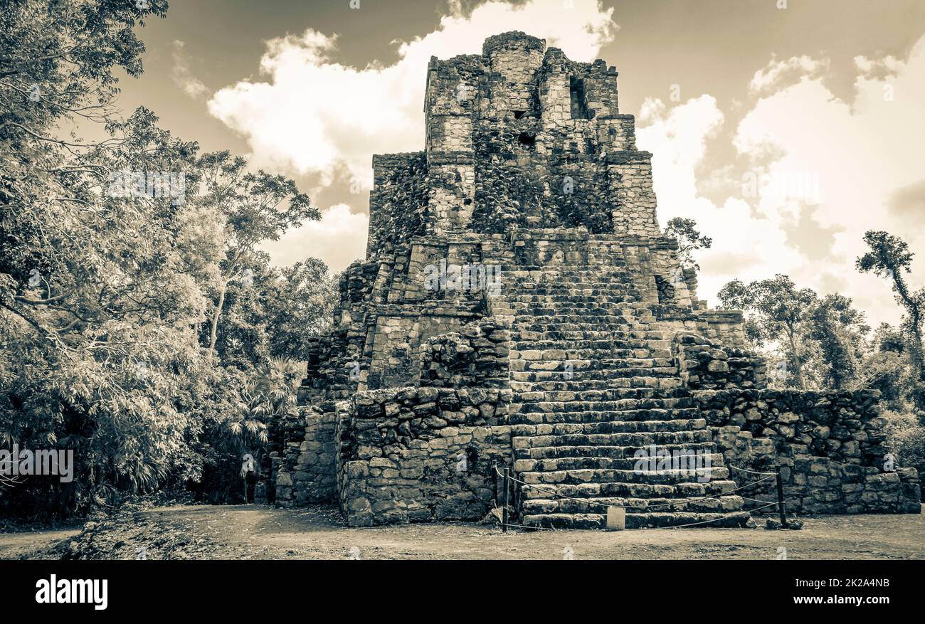 Ancient Mayan site with temple ruins pyramids artifacts Muyil Mexico ...