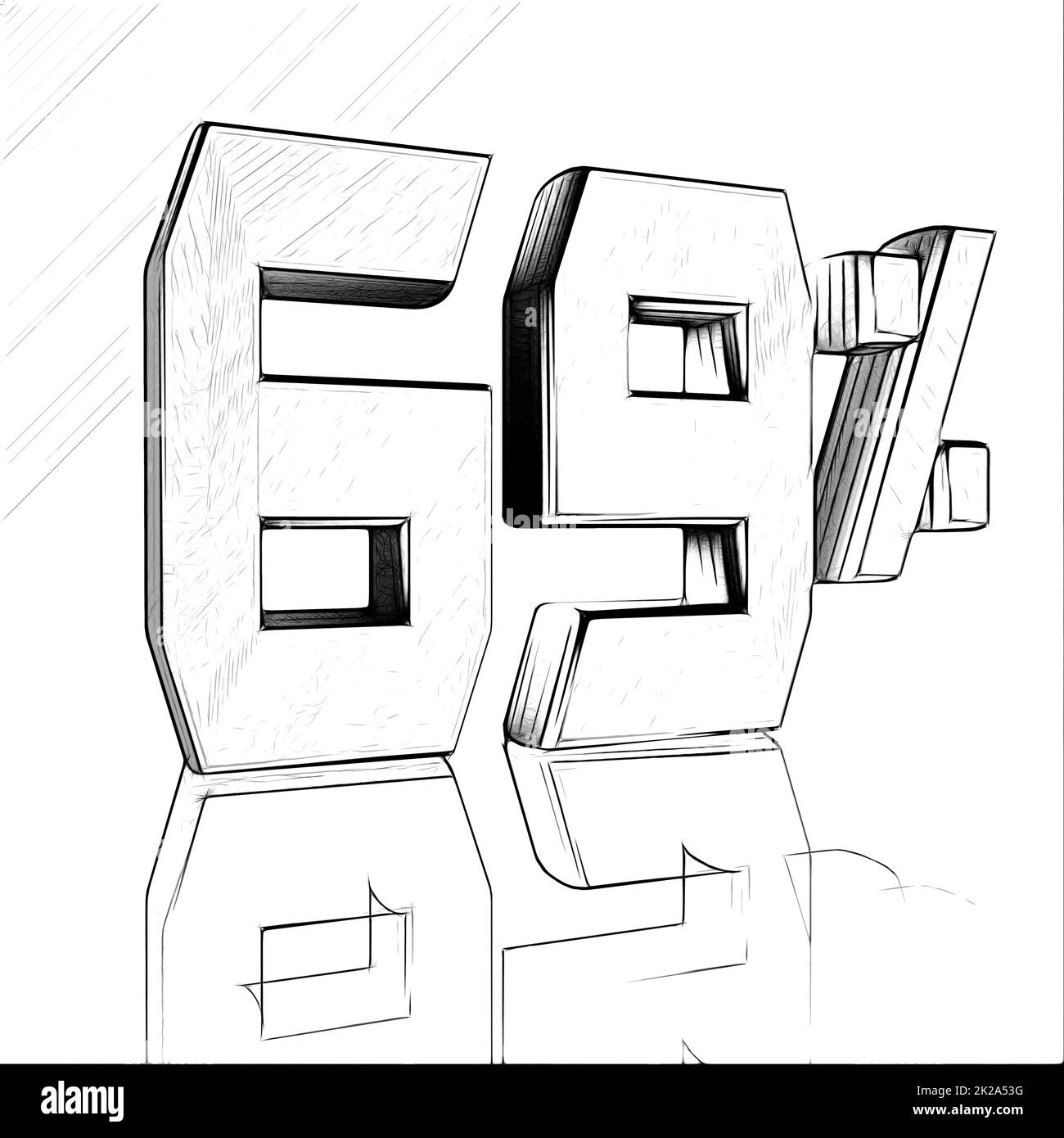 69%, 69 percent as a 3D illustration, 3D rendering Stock Photo - Alamy