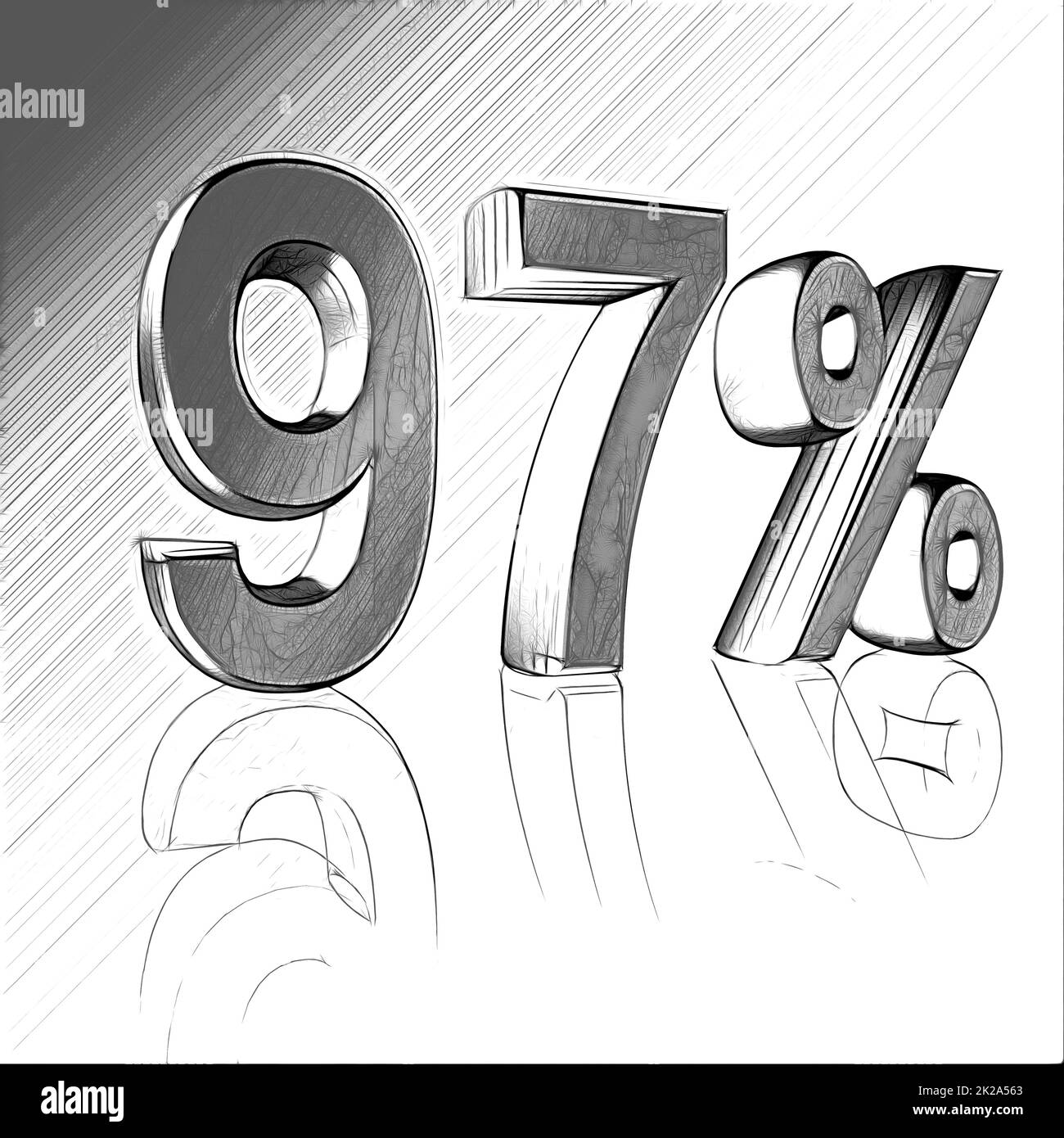97%, 97 percent as a 3D illustration, 3D rendering Stock Photo - Alamy