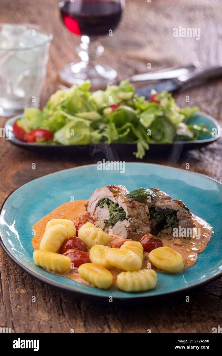 pork fillet with gnocchi Stock Photo - Alamy