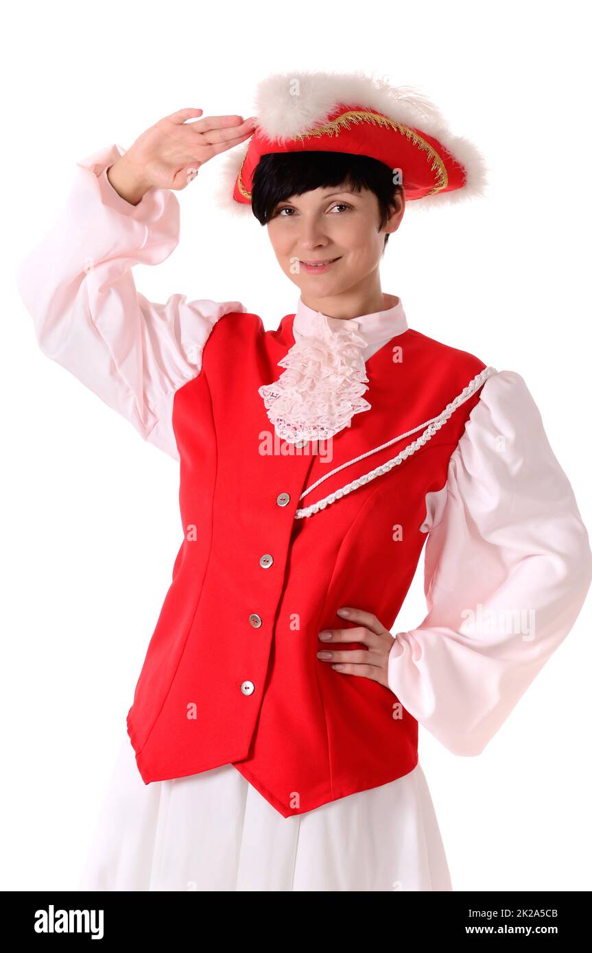 Mardi Gras, portrait of a young attractive woman in uniform of the ...