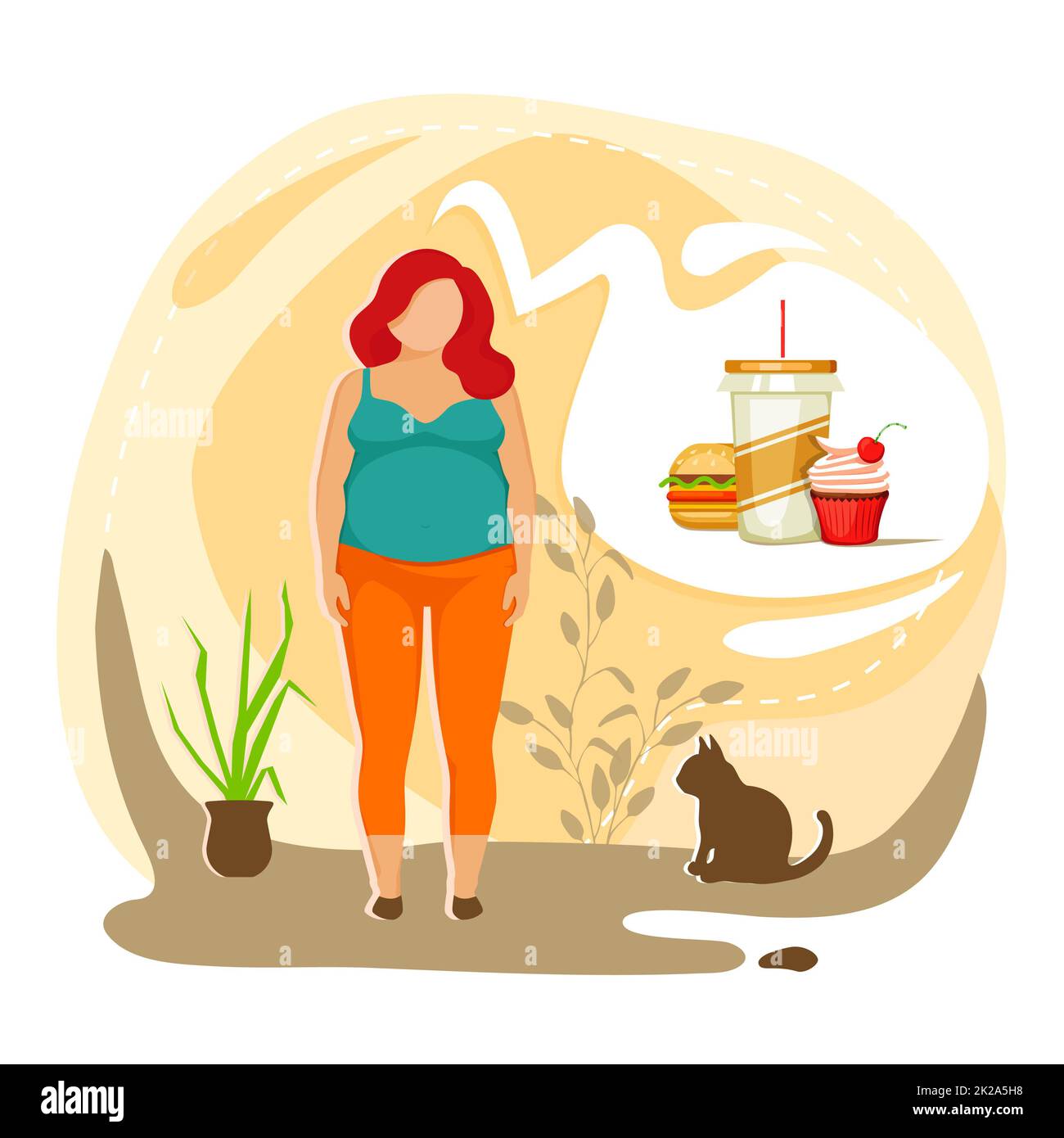 obese woman think to junk food. bad habits. hungry concept. unhealthy ...