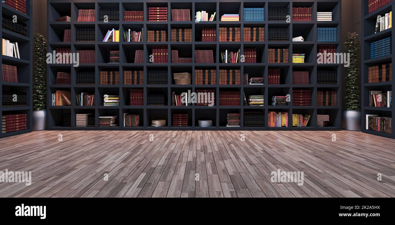 Modern big black wooden Library realistic 3D rendering Stock Photo - Alamy