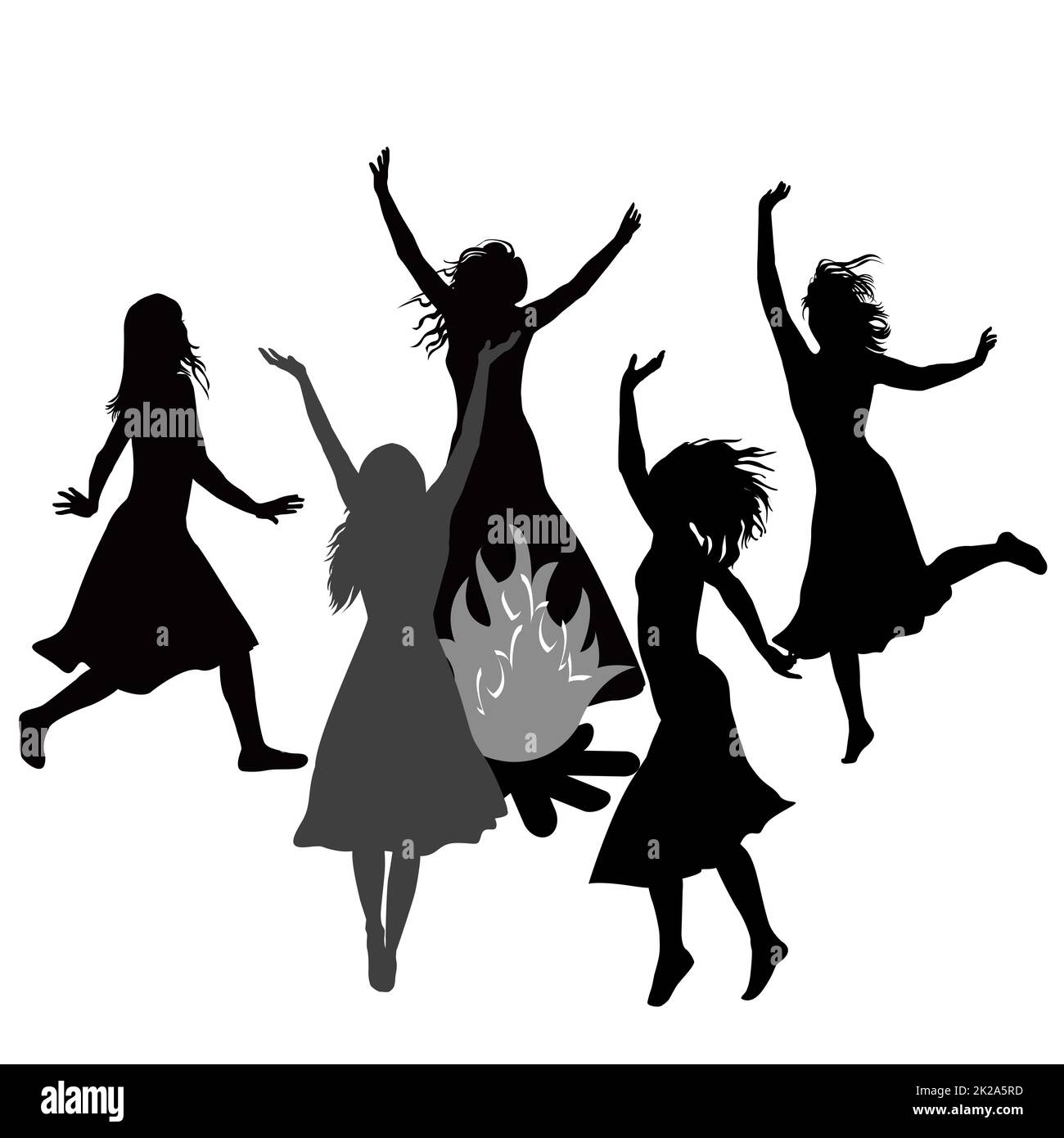 Silhouettes of witches dancing around the fire Stock Photo - Alamy