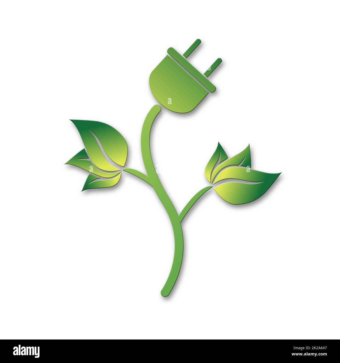 Electric plug icon with green leaves. Renewable energy concept ...