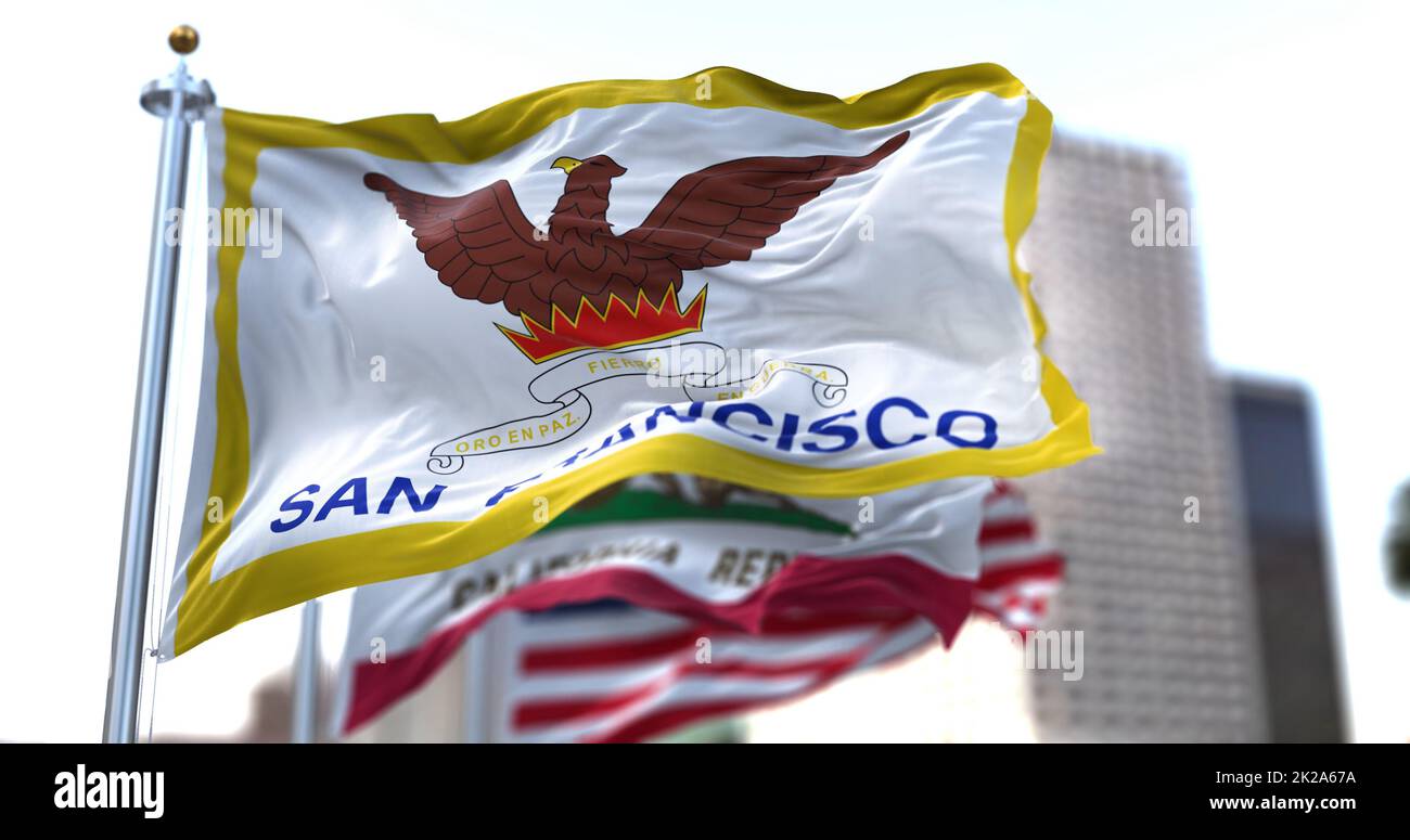 San Francisco city flag waving in the wind Stock Photo - Alamy
