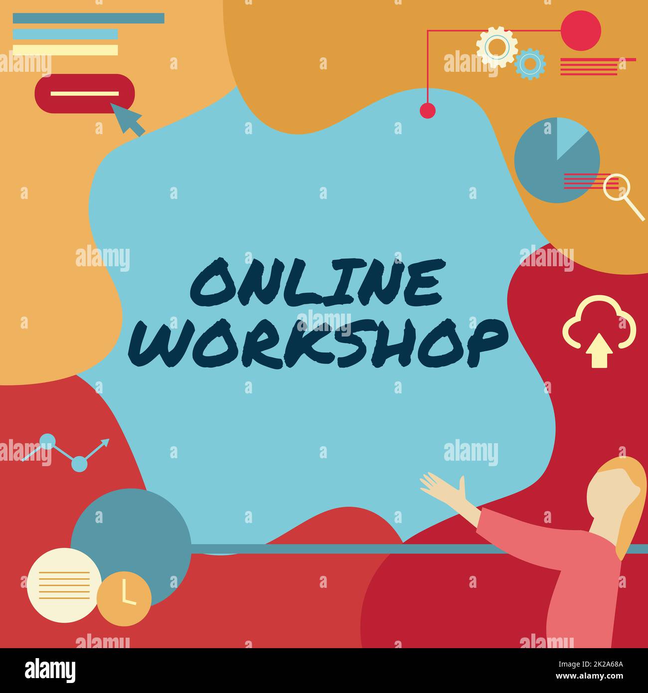 Text sign showing Online Workshop. Business concept intensive discussion and activity on a ...