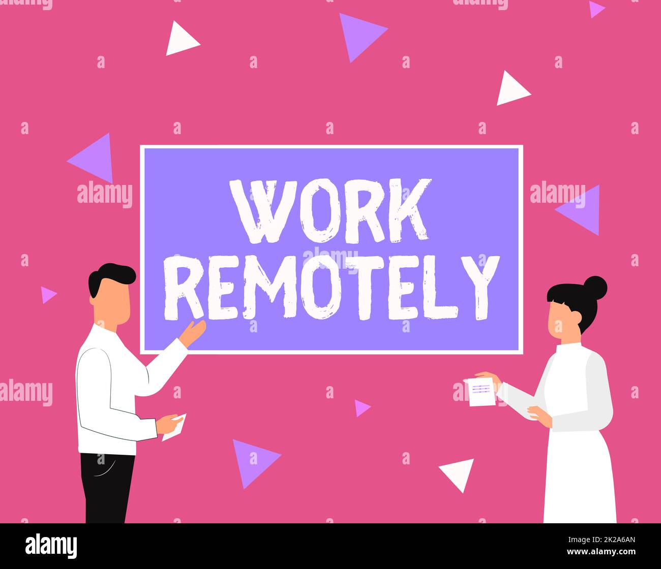 Hand writing sign Work Remotely. Concept meaning fresh working style ...