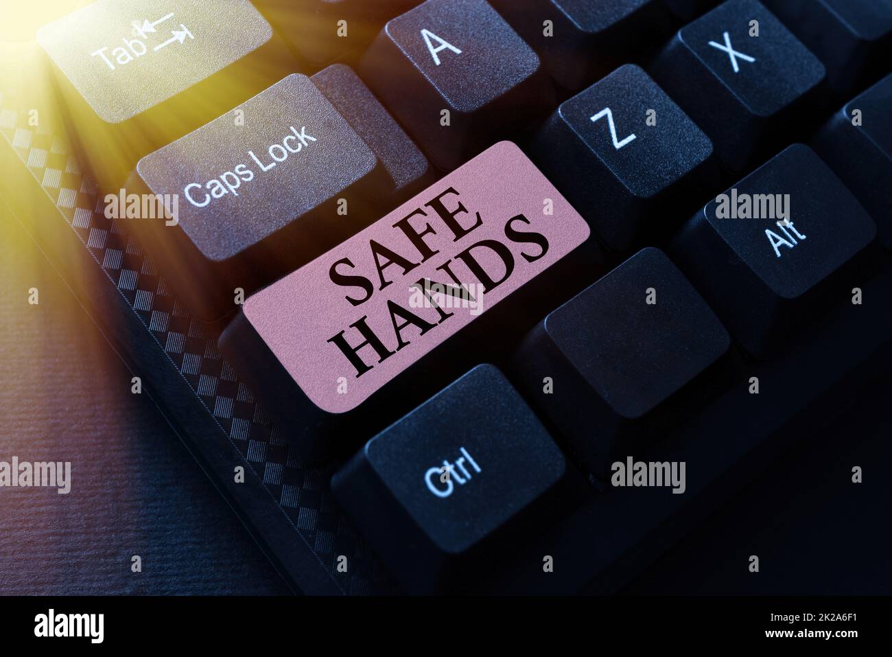 Hand writing sign Safe Hands. Concept meaning Ensuring the sterility ...