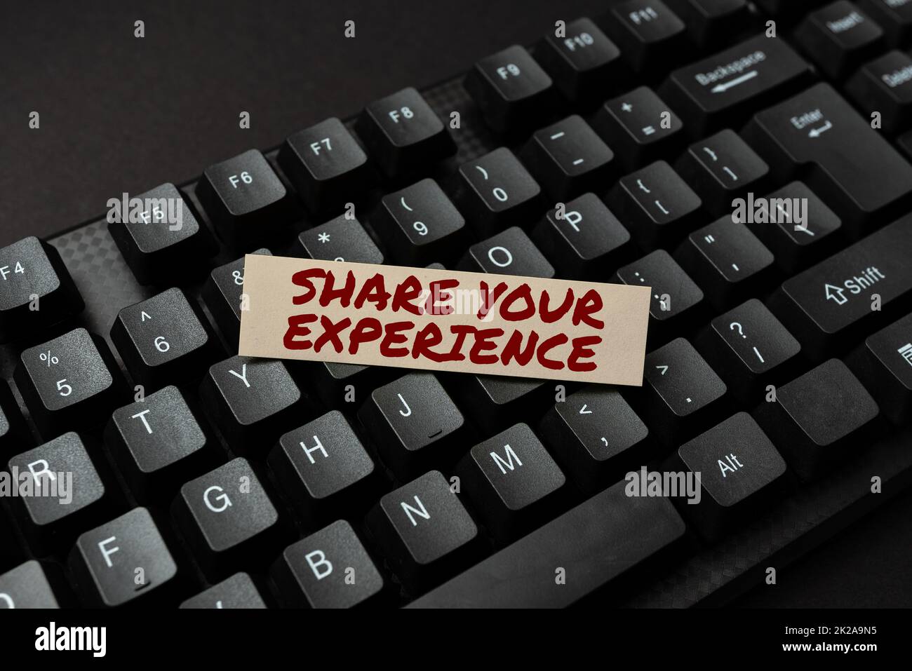 Hand writing sign Share Your Experience. Business overview tell us your ...