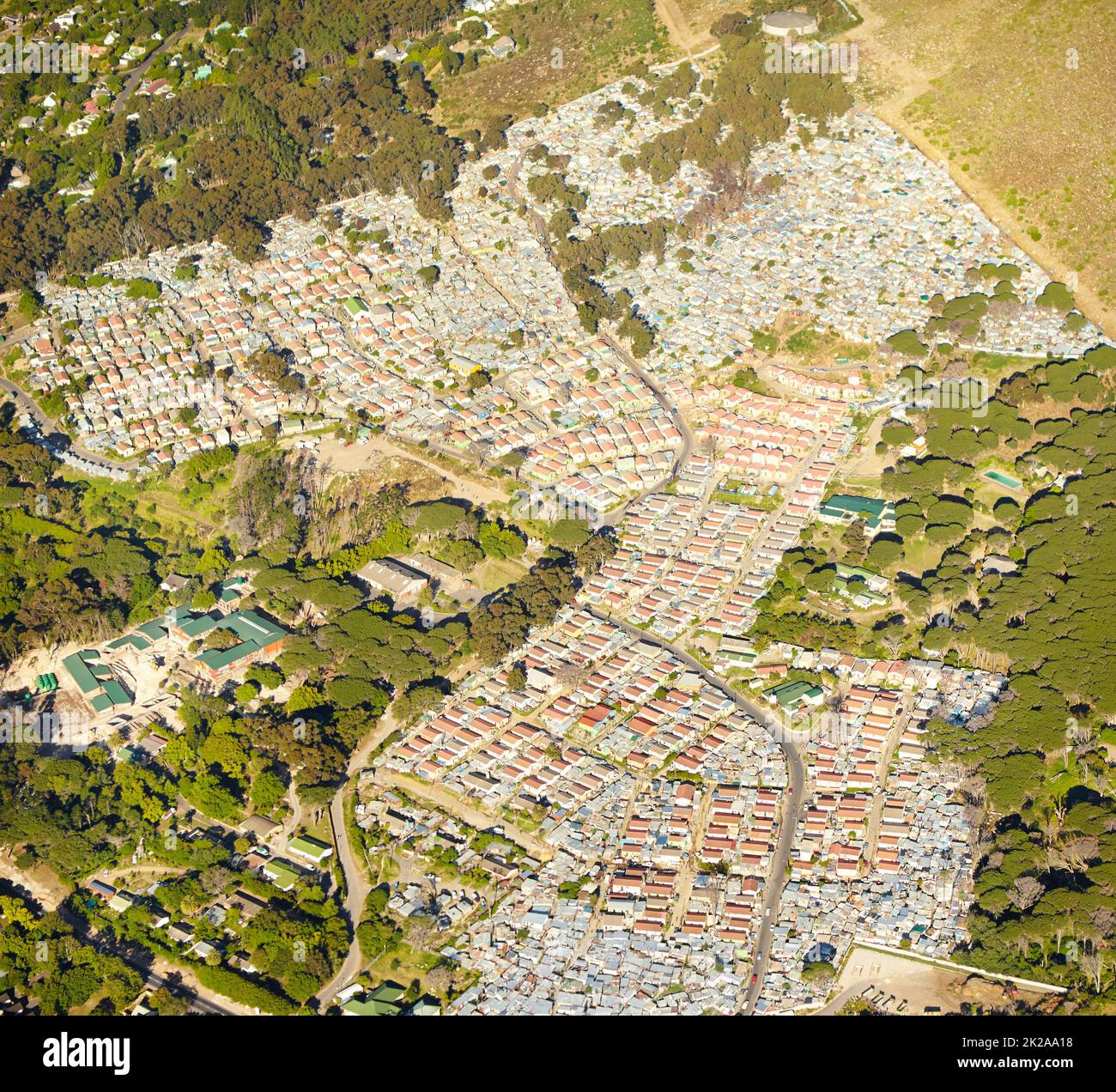 Rural development. Aerial view of a small urband development in the ...