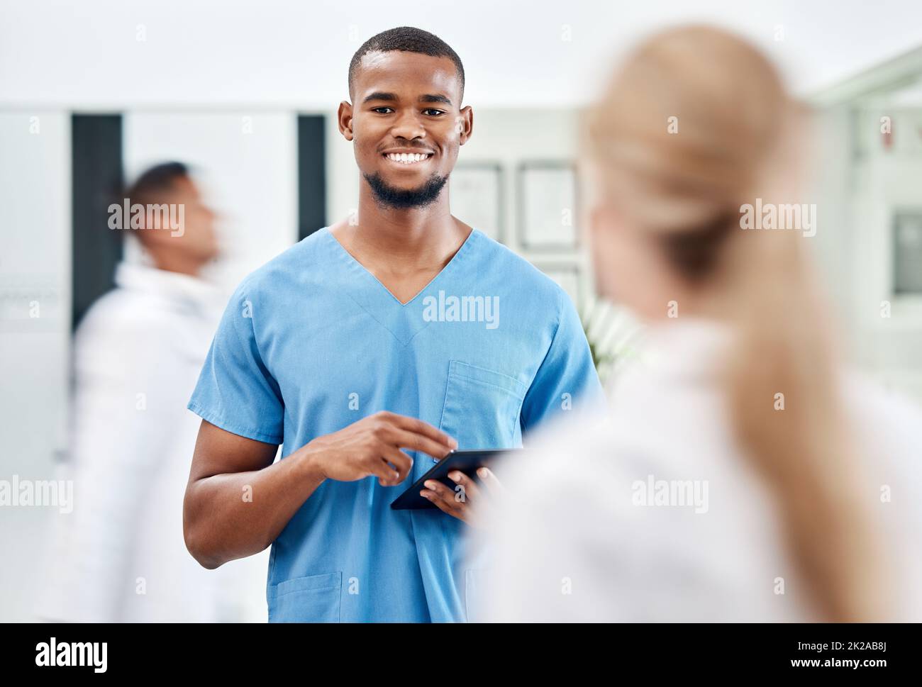 Male nurse, surgeon or doctor with tablet and 5g network medical ...