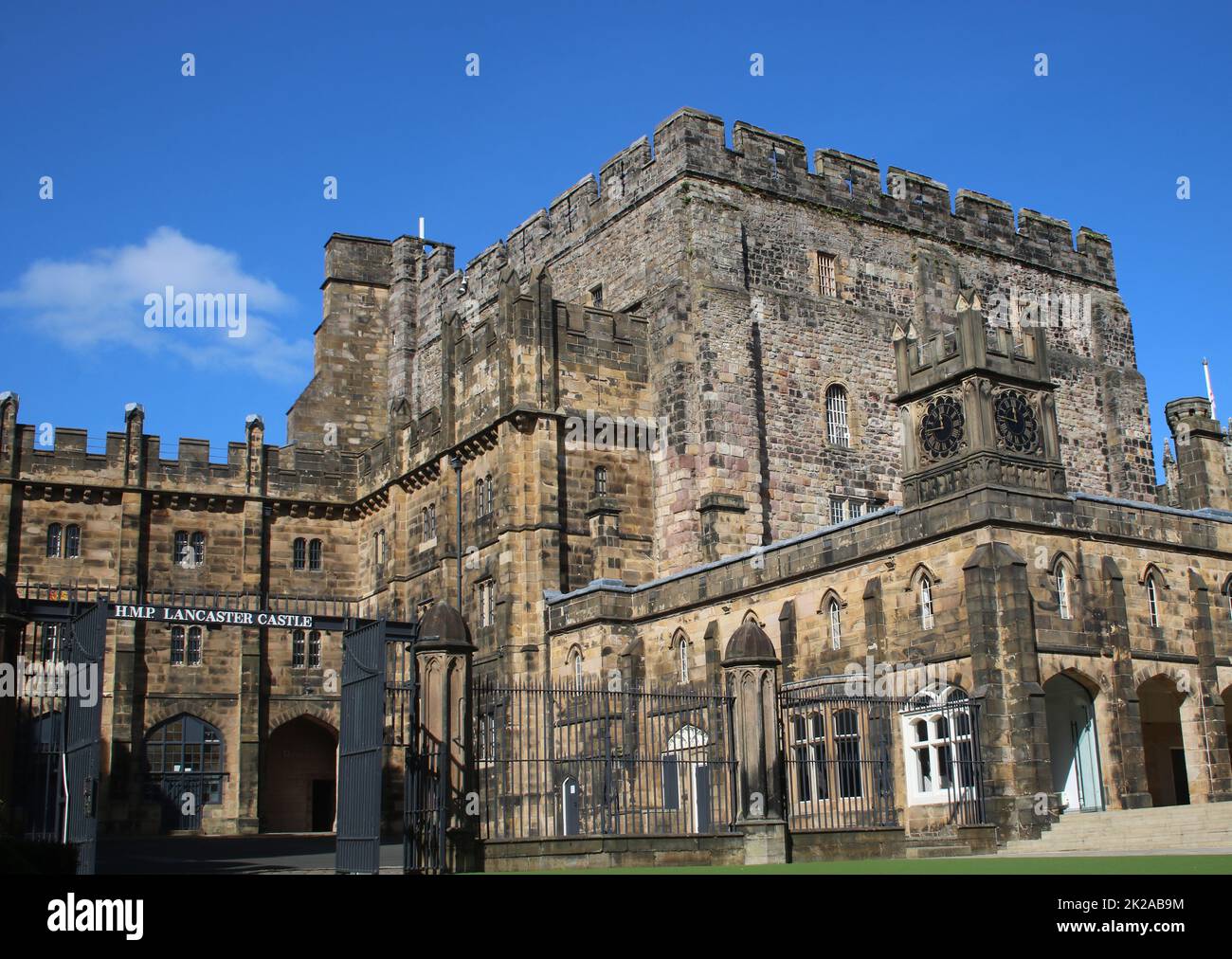 Clock tower and other parts of buildings inside Lancaster Castle with ...