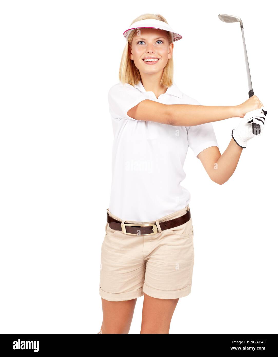 Blonde woman swinging golf club hi-res stock photography and images - Alamy