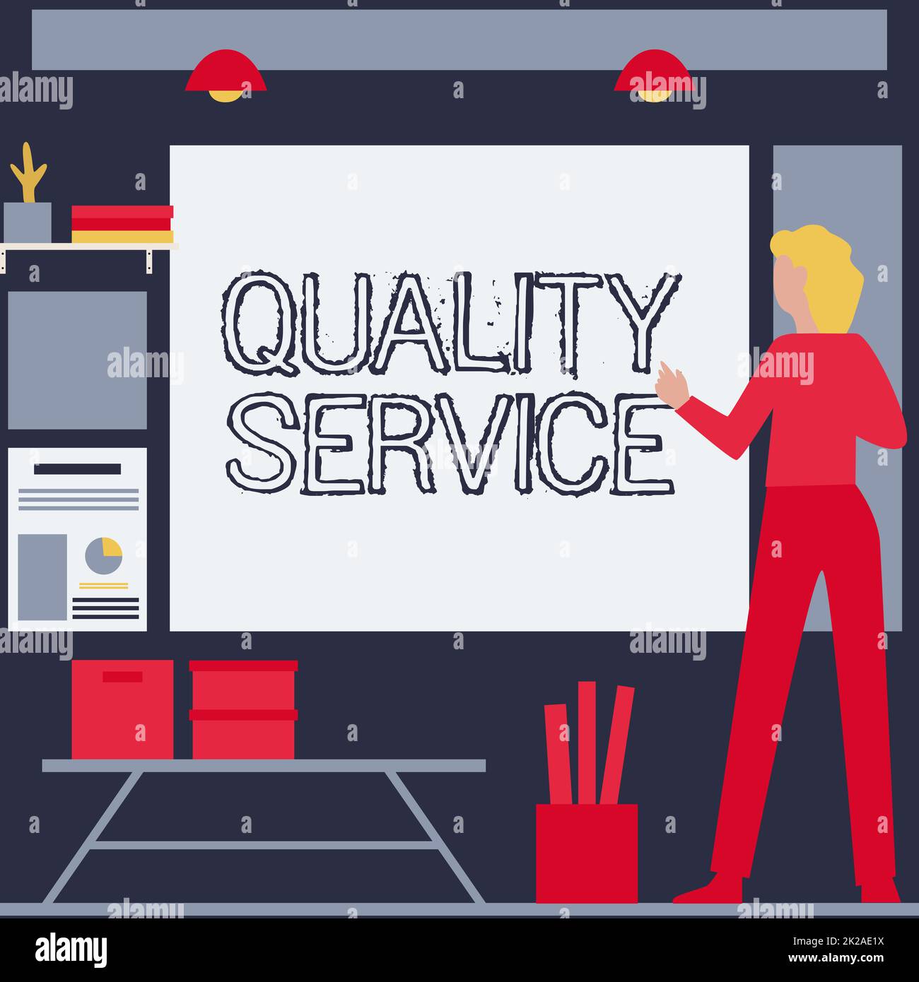 Text showing inspiration Quality Service. Word Written on delivered ...