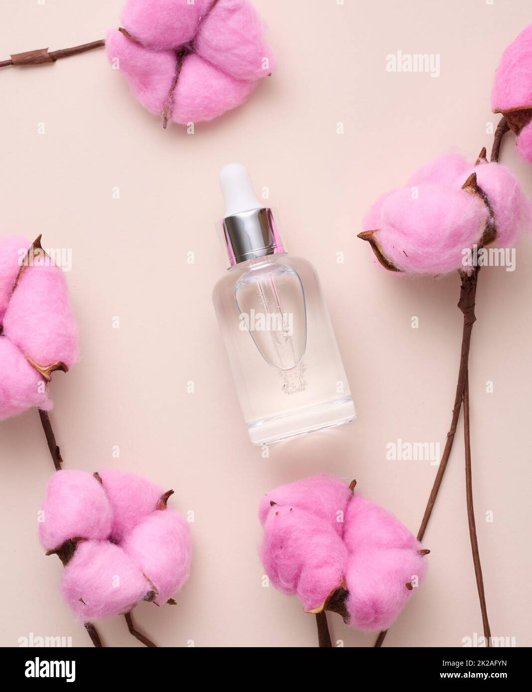 glass transparent white bottle with a pipette. Container for cosmetics ...