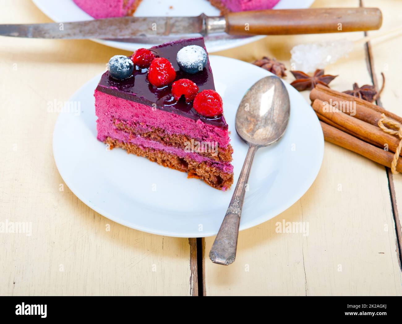 blueberry and raspberry cake mousse dessert Stock Photo - Alamy