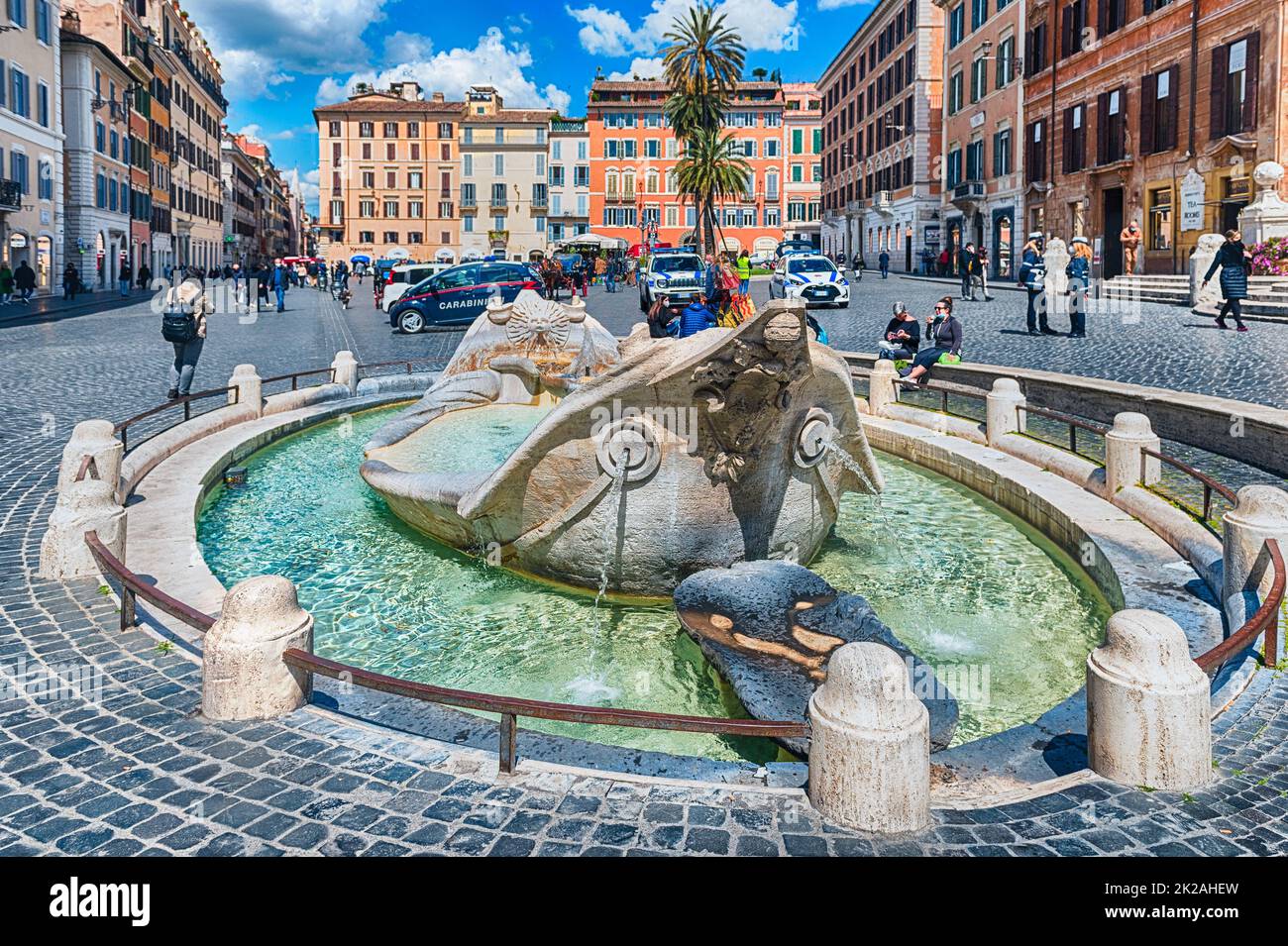 ROME - APRIL 14, 2021: The Fontana della Barcaccia, iconic landmark in ...