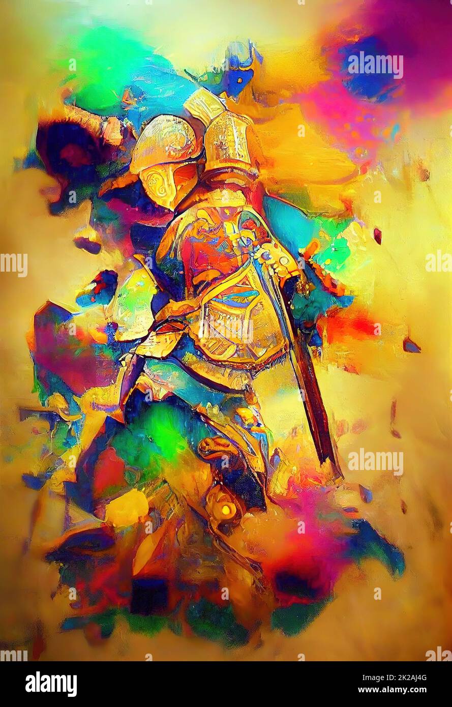 Colorful abstract painting with knight in armor. Abstract colorful ...