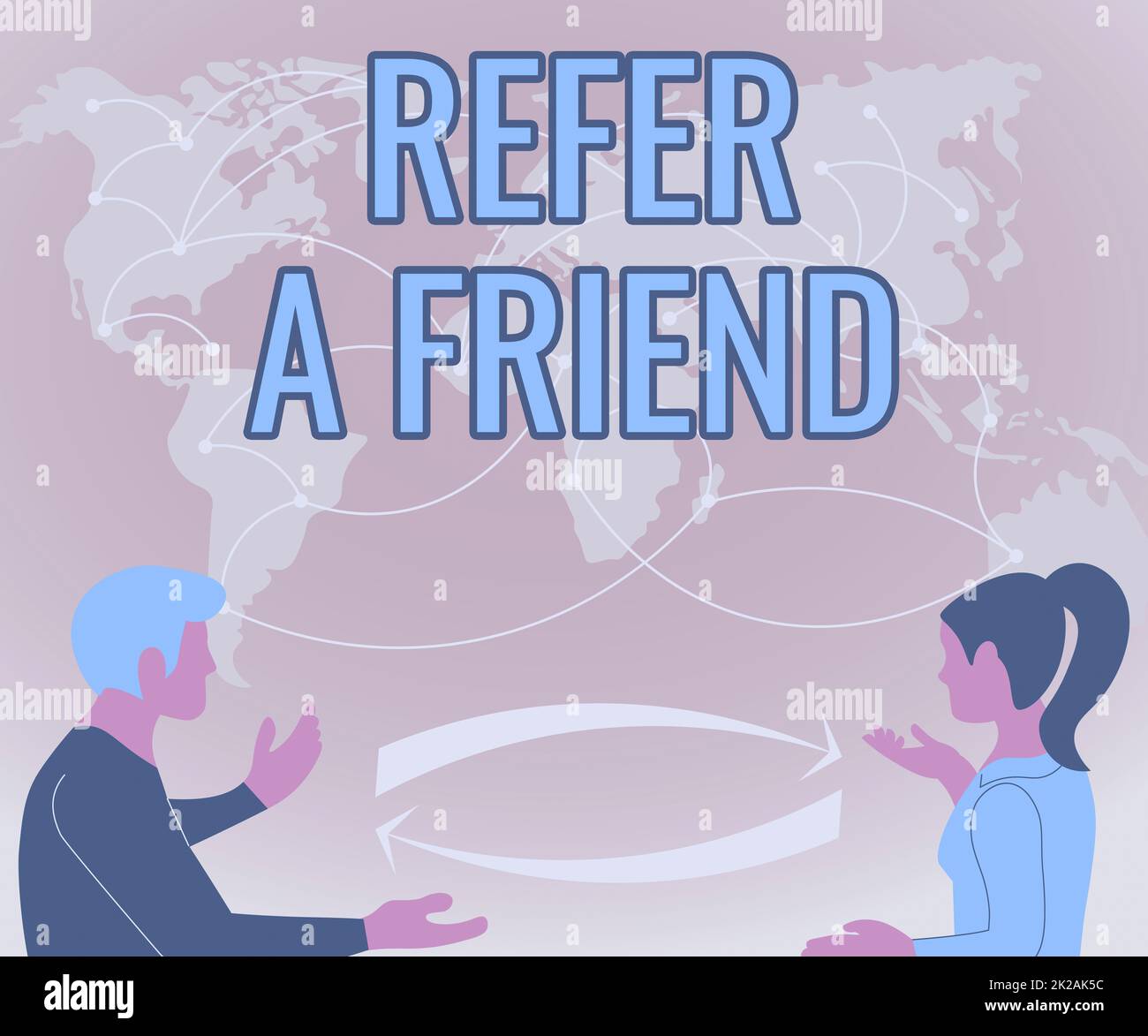 Hand writing sign Refer A Friend, Business approach direct someone to ...