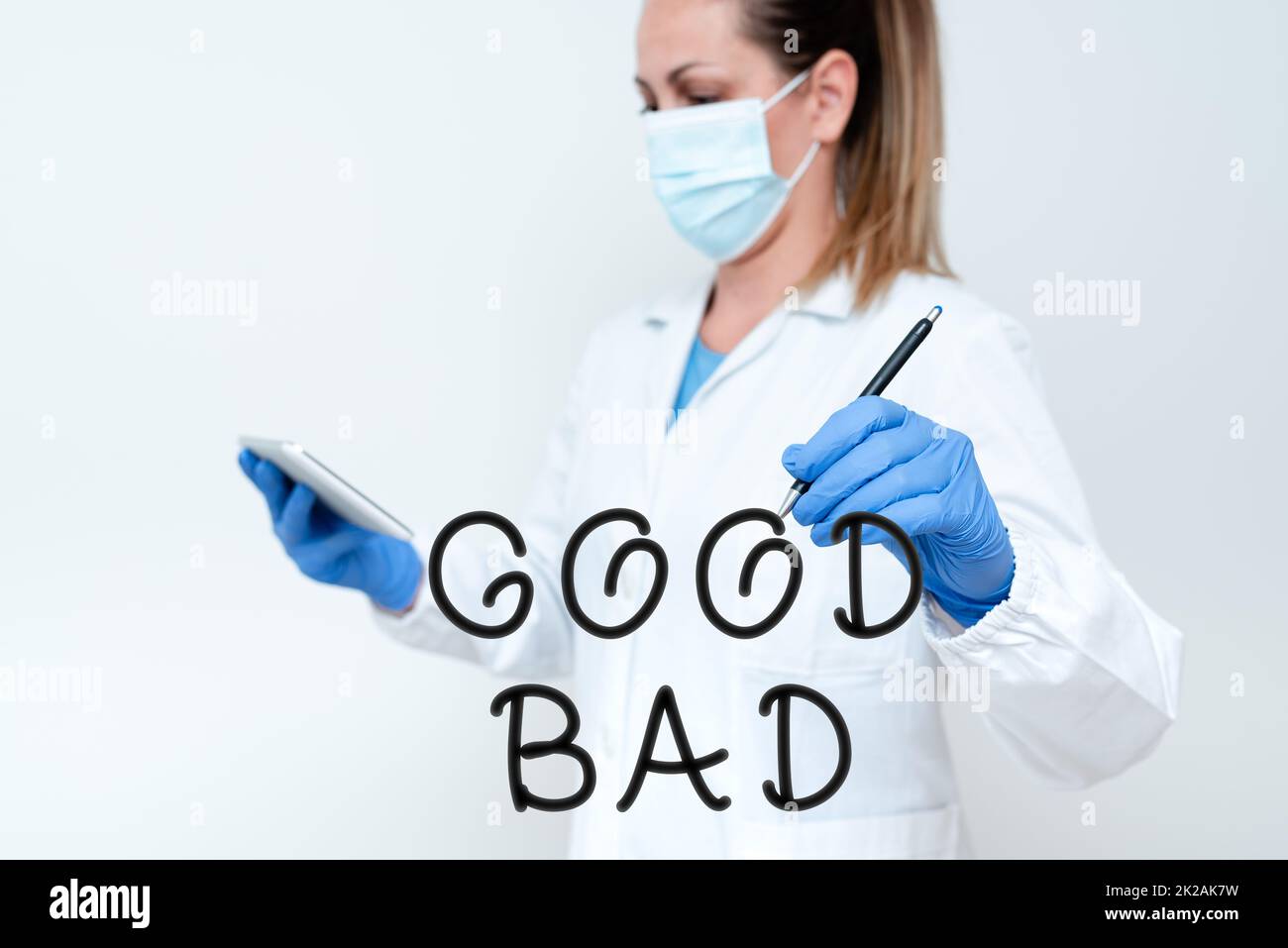 Conceptual caption Good Bad. Business overview to seem to be going to ...