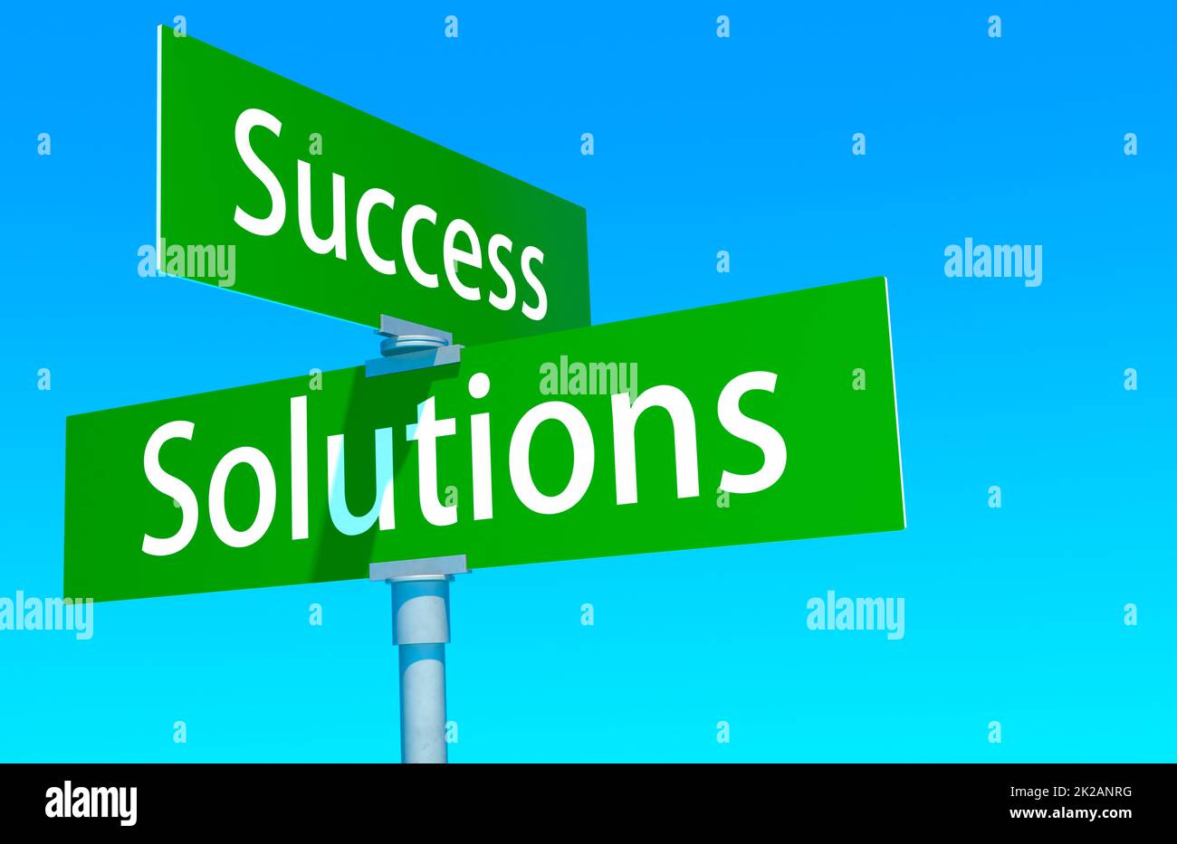 Road signs to success and solutions. Shot of two road signs reading ...