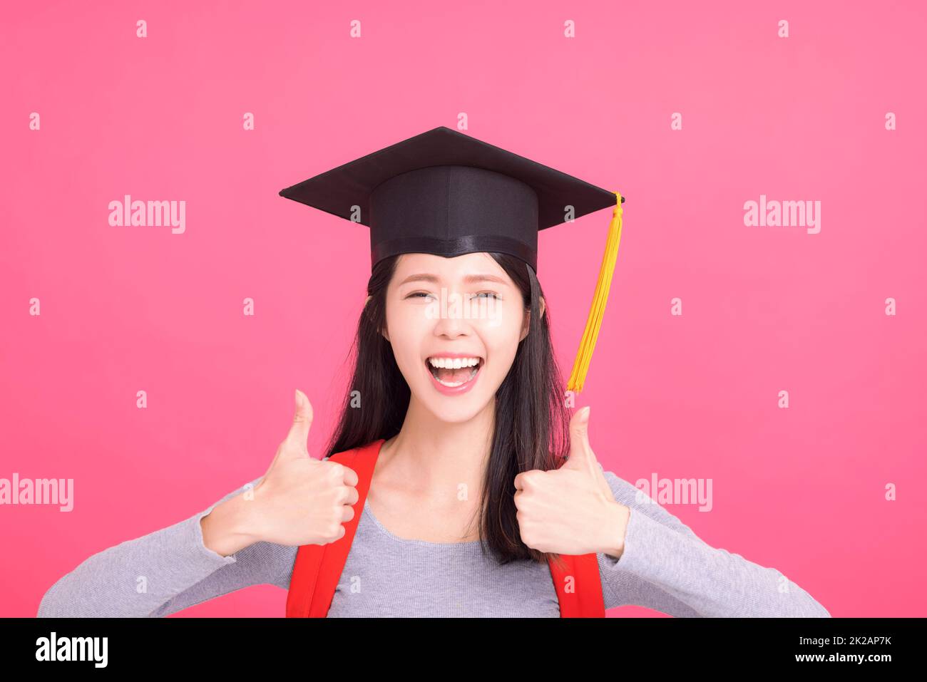 Happy girl college student in Graduation cap with success gesture Stock ...