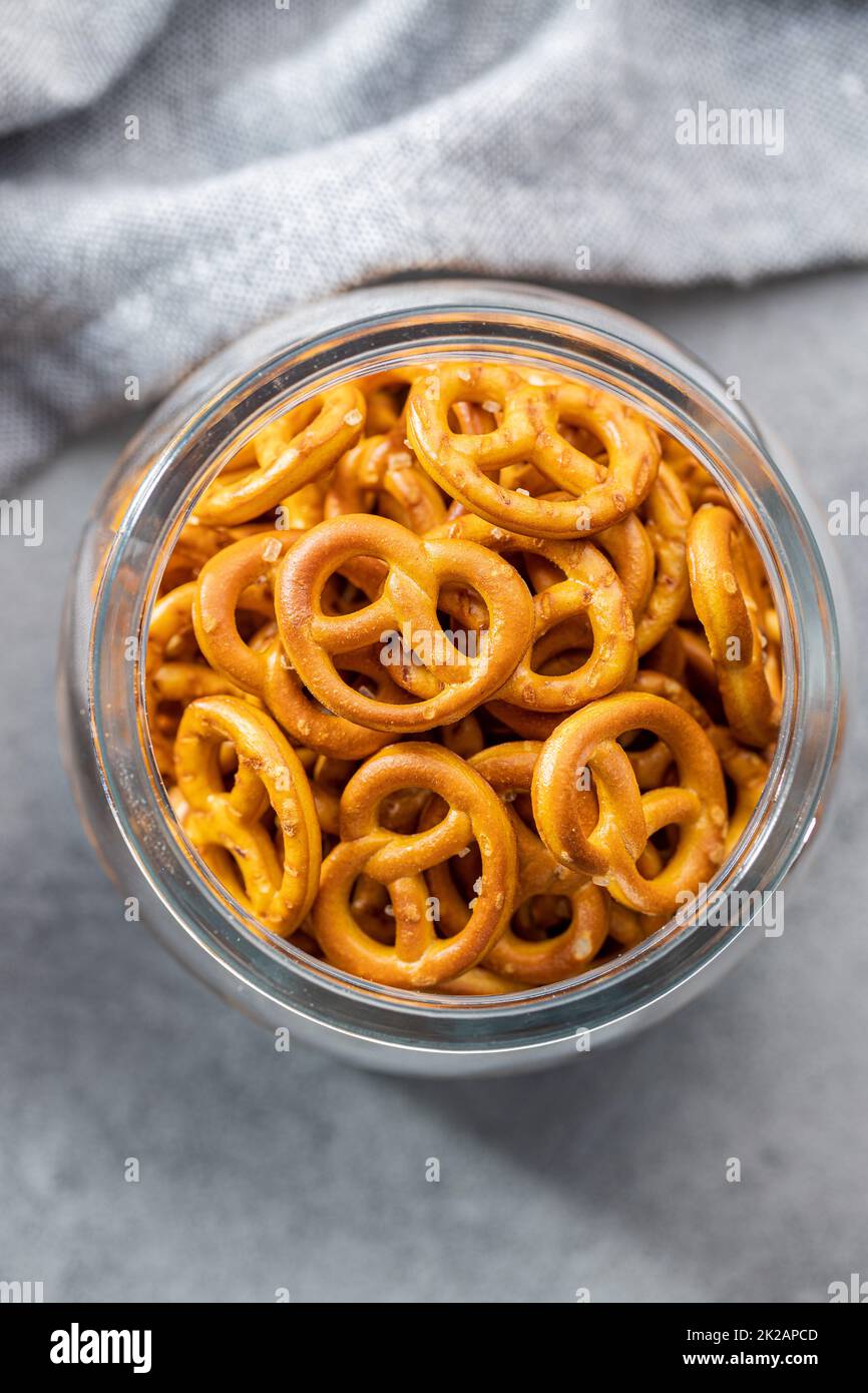 Mini pretzels. Crusty salted snack in bowl Stock Photo - Alamy