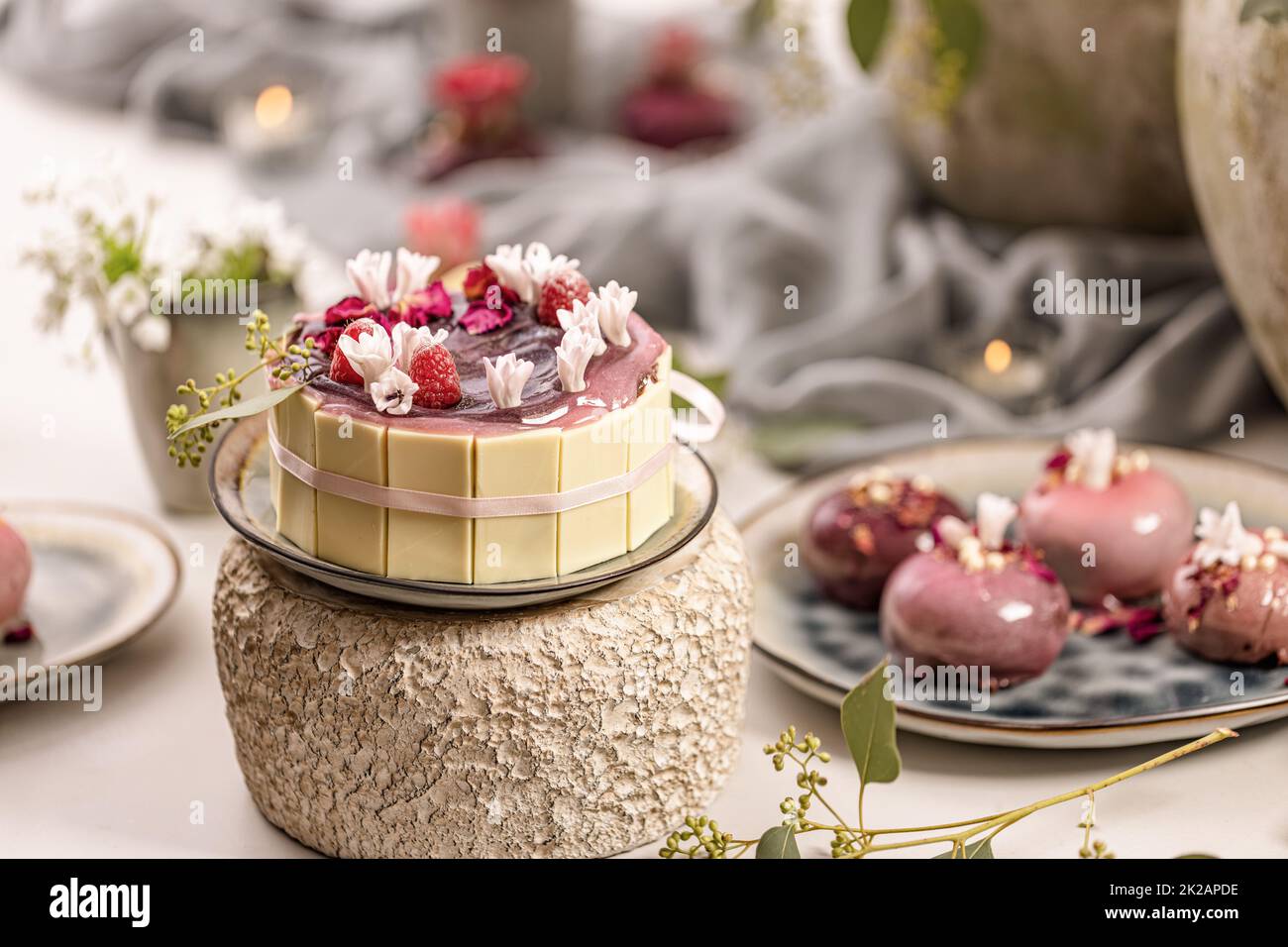 Still life of fancy dessert table Stock Photo - Alamy