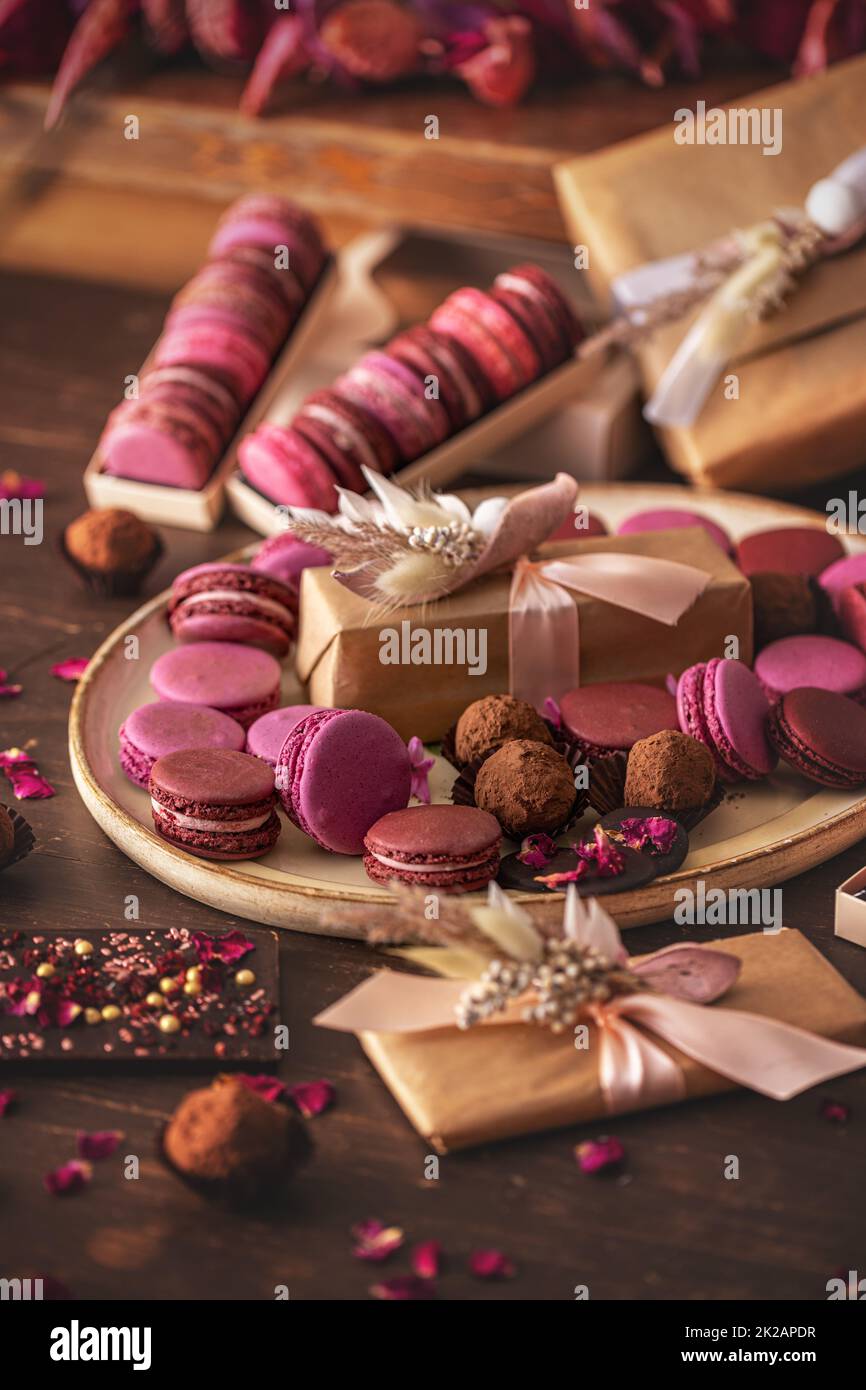 Still life of Frech pink macarons Stock Photo - Alamy