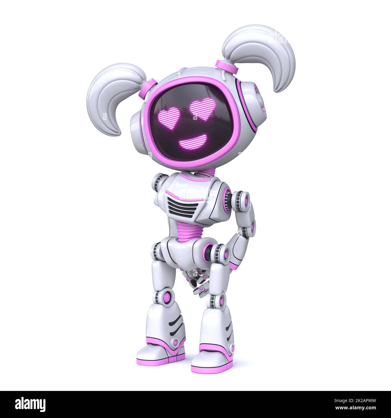 Cute pink girl robot fall in love 3D Stock Photo - Alamy