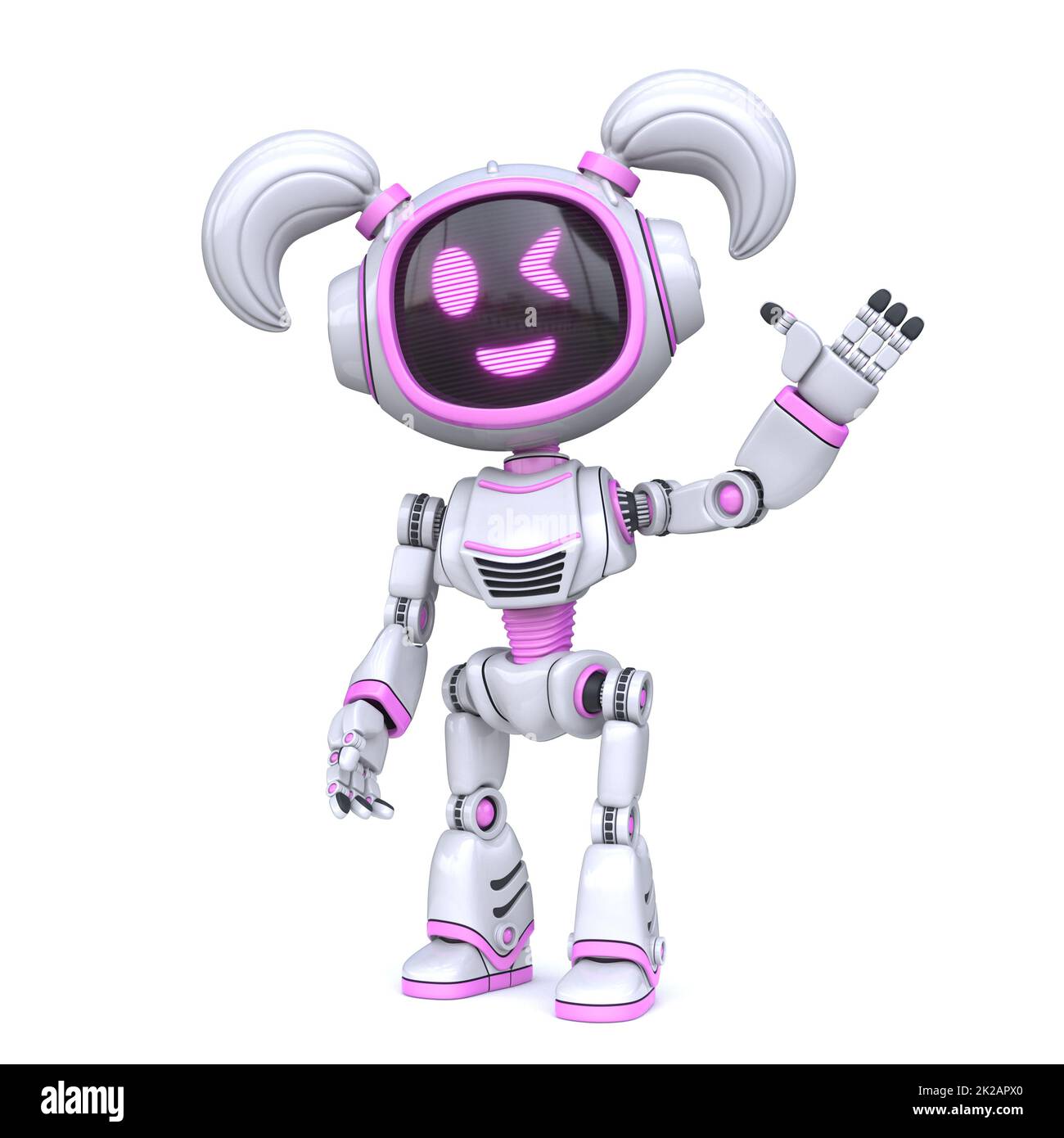 Cute pink girl robot waving hand 3D Stock Photo - Alamy