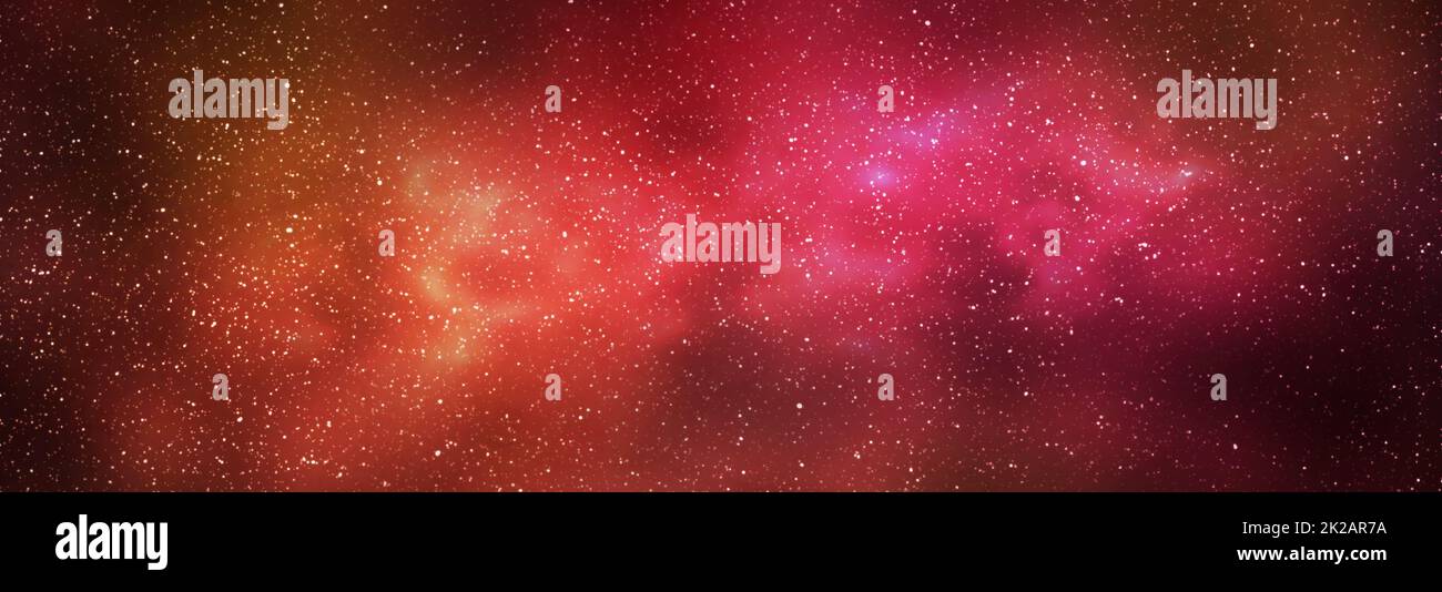 Night starry sky and bright red galaxy, horizontal background banner ...