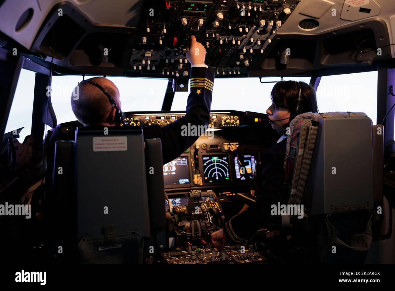 Airliners Team Flying Airplane With Dashboard Command Using Control Panel And Navigation