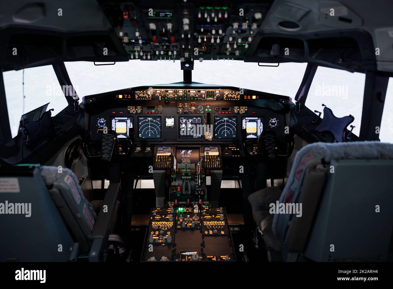 No people in captain cockpit with power engine lever to fly airplane ...