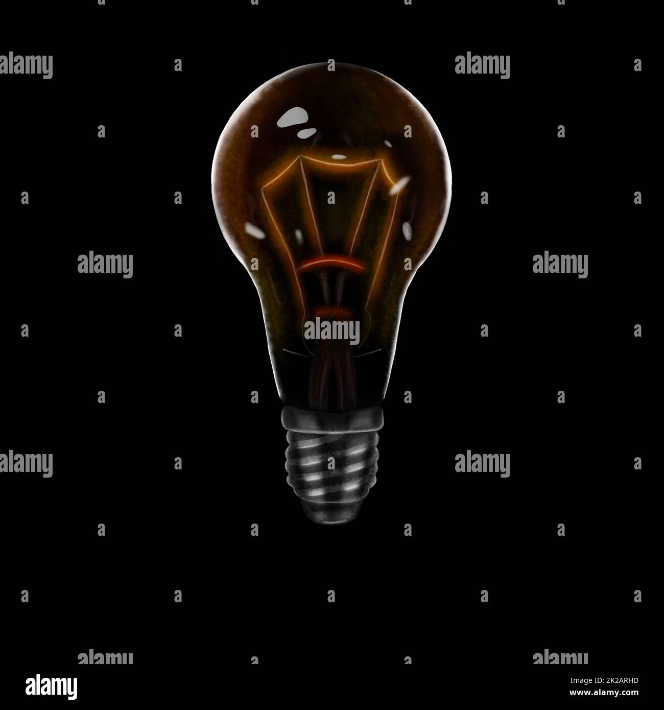 Realistic light bulb. Glowing yellow and white incandescent filament ...
